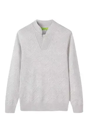 Shanghai Tang V-neck Patterned Sweater - Grey