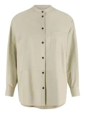 YVES SALOMON Mandarin-collar Leather Shirt - Neutrals
