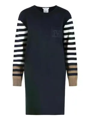 Max Mara Striped-sleeves Pocket Wool Sweater Dress - Blue
