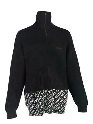 Balenciaga Paneled Half-zip Sweater - Black