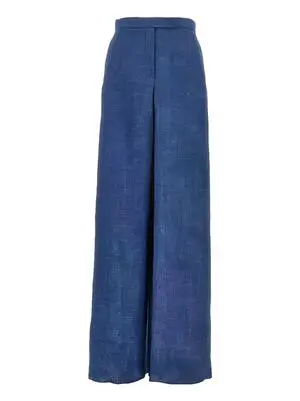 Emporio Armani Linen Wide Leg Trousers - Blue