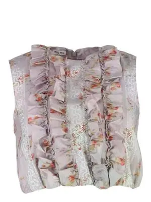 Miu Miu 2015 Printed Ruffled Blouse - Pink