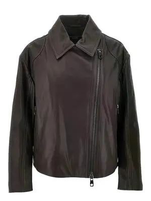 Emporio Armani Asymmetric-zipper Leather Jacket - Brown