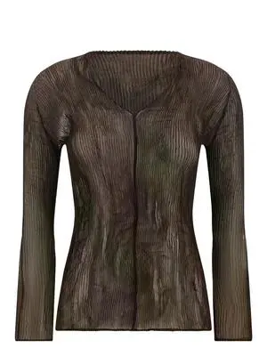 Issey Miyake Pleated V-neck Sweater - Brown