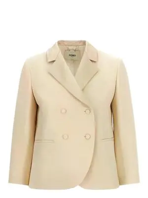 Fendi Double-breasted Blazer With Silk Lapels - Neutrals