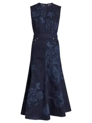 Erdem Floral-print Denim Midi Dress - Indigo