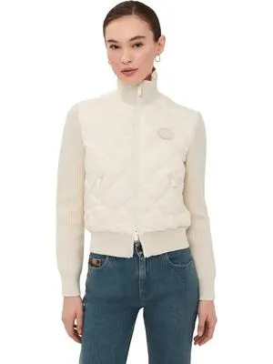 Burberry Kelsley Quilted Jacket With Knit Trim - Ceramic White