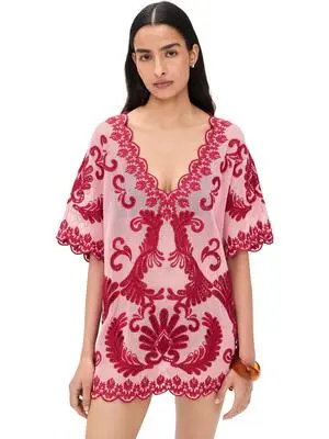 Farm Rio Embroidered Mini Dress - Arabesc Light Pink
