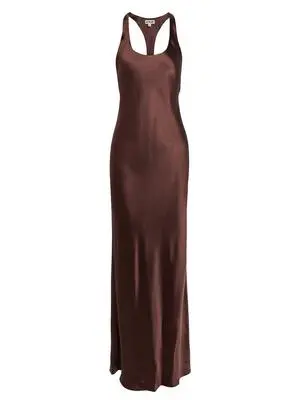 Staud Satin Maxi Dress - Brown