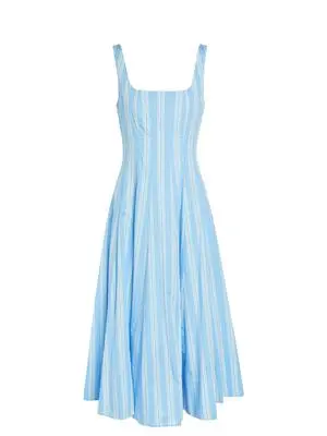 Staud Wells Striped Stretch-cotton Midi Dress - Light Blue