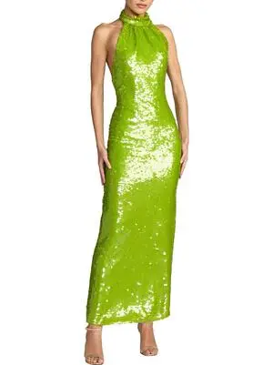 Mac Duggal Sleeveless Sequin Halter Gown - Apple Green