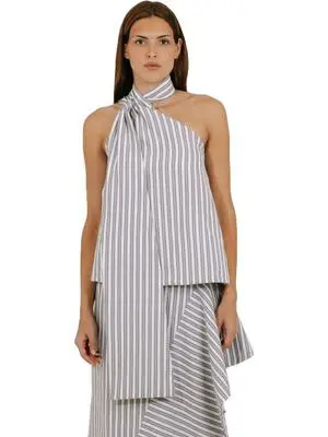 VALENTINA GORDON Valentina Gordon Asymmetrical Striped Cotton Top Gray Stripes