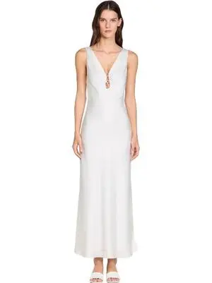Sandro Satin-effect Maxi Dress With Jewel Adornment - White