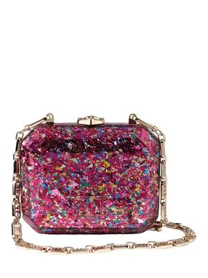 DESERI Diva Crossbody Clutch In Resin Plexiglass With Enamel Fox Head Clasp - Glitter