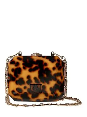 DESERI Diva Crossbody Clutch In Resin Plexiglass With Enamel Fox Head Clasp Leopard