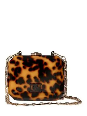 DESERI Diva Crossbody Clutch In Resin Plexiglass With Enamel Fox Head Clasp - Leopard