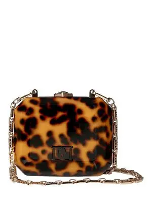 DESERI Diva Crossbody Clutch In Resin Plexiglass With Enamel Fox Head Clasp - Leopard