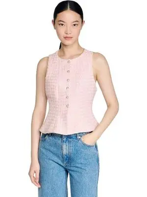 Sandro Beaded Check Tweed Vest - Pink