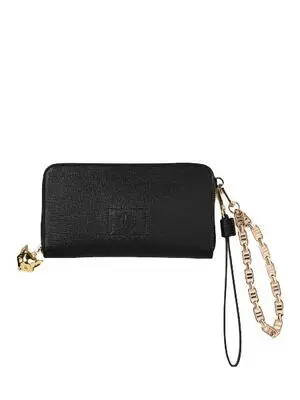 DESERI Paris Saffiano Leather Wallet - Black With Gold Wristlet
