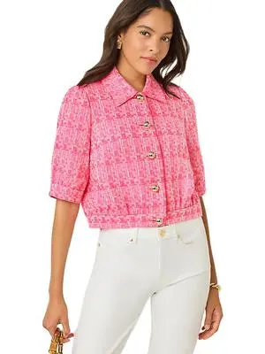 LILLY PULITZER Marciana Boucle Jacket - Cherry Blossom Pink Blurred Lines Boucle