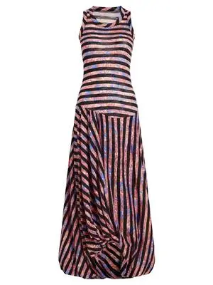 Proenza Schouler Nour Printed Striped Midi Dress - Black