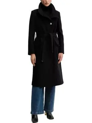 MORGAN Belted Long Coat - Black