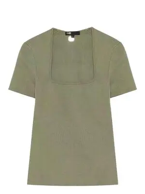 Maje Square Neck Ribbed T-shirt - Green