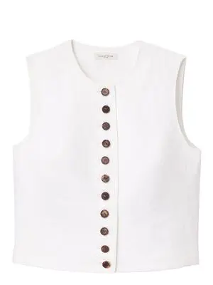 Lafayette 148 New York Linen Sleeveless Blouse - White