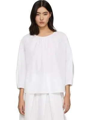Lafayette 148 New York Organic Cotton Poplin Blouson Sleeve Oversized Shirt - White