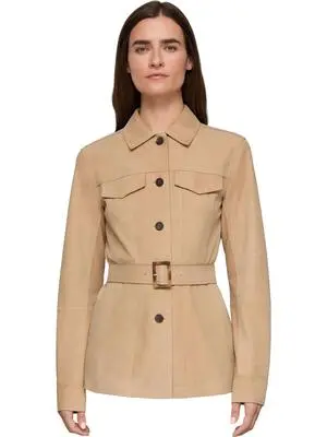Lafayette 148 New York Nubuck Suede Belted Shirt Jacket - Oat