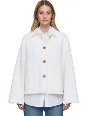 Lafayette 148 New York Fringed A-line Denim Jacket - Washed Plaster
