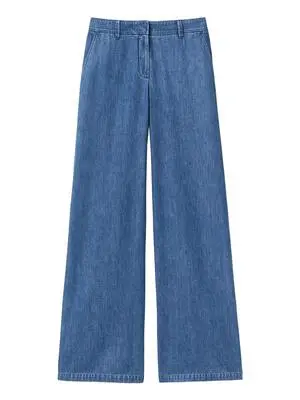 Lafayette 148 New York Chambray Wide-leg Trousers - Faded Skyline