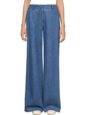 Lafayette 148 New York Chambray Wide-leg Trousers - Faded Skyline