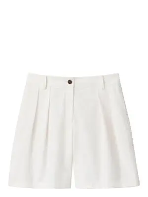 Lafayette 148 New York Cotton Twill Pleated Wide Leg Shorts - Sea Salt