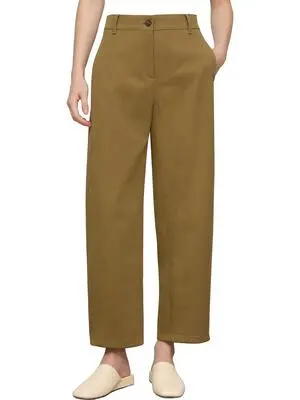 Lafayette 148 New York Cotton Twill Barrel Leg Ankle Pants - Khaki Green