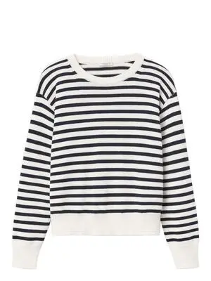 Lafayette 148 New York Stripe Cotton-silk Crewneck Sweater - Cloud/ink