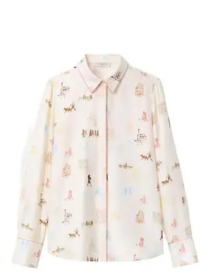 Lafayette 148 New York Printed Silk Blouse - Cloud Multi
