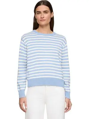 Lafayette 148 New York Petite Stripe Cotton-silk Crewneck Sweater - Skyline Blue/cloud