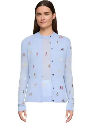 Lafayette 148 New York Cashmere Crewneck Cardigan - Skyline Blue Multi