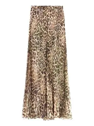 Ermanno Scervino Leopard Print Pleated Midi Skirt - Neutrals