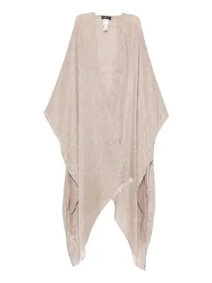 Fabiana Filippi Linen Poncho With Fringed Hem - Brown