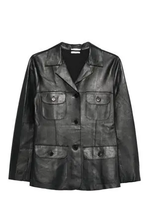 PAROSH Leather Jacket - Blue