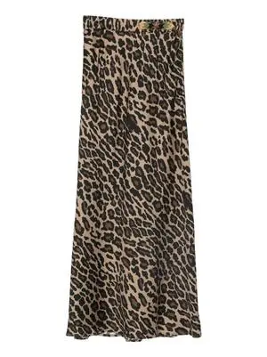 BAZAR DE LUXE Animal Print Midi Skirt - Brown