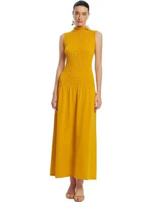 Lela Rose Smocked Knit Mock Neck Dress - Yellow