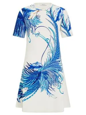 FERRAGAMO Feather Print A-line Dress - Blue
