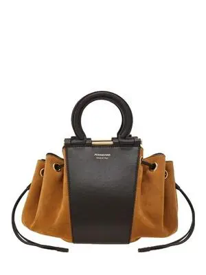 FERRAGAMO Gancini Embossed Bucket Bag - Brown