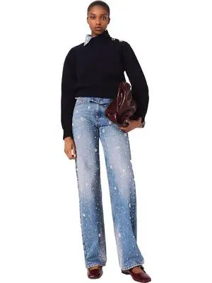 Maje Wide-leg Embroidered Jeans - Blue