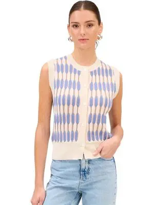 Allison Rose Knit Vest - Blue / Floral / White
