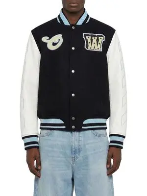 Off-White Wool Blend Varsity Jacket - Black