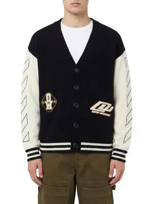 Off-White Cotton Cardigan With Graphic Motifs - Black
